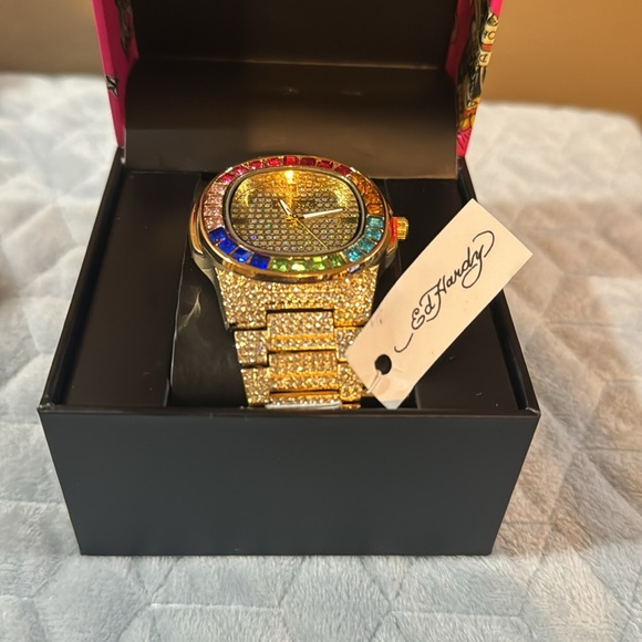 Ed Hardy | Accessories | Nwt Ed Hardy Beautiful Colorful Gold Watch In ...